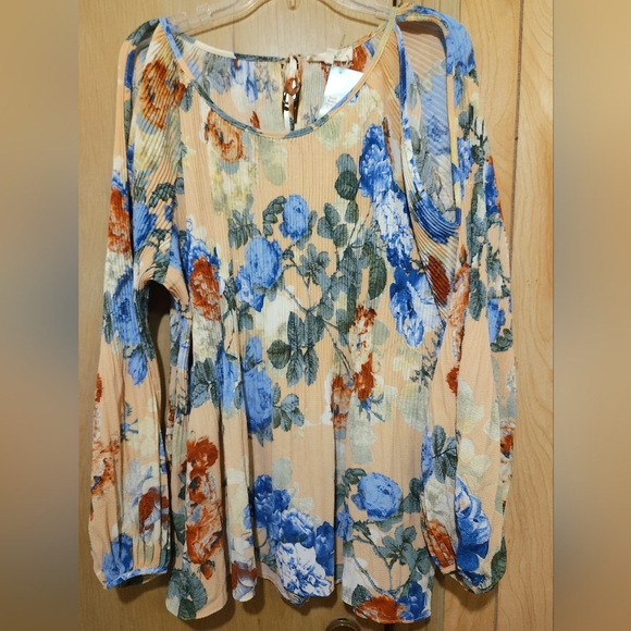 entro | Tops | Nwt Entro Blouse Womens Sz L Blush Pink Floral Cold ...